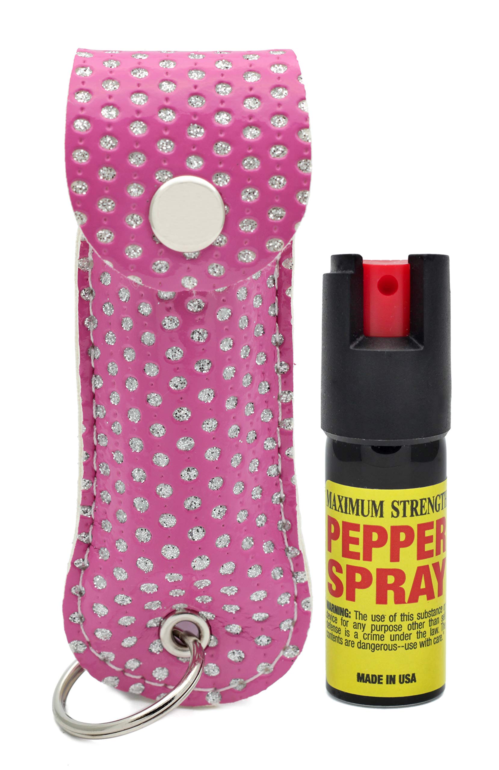Mini Stun Gun Pepper Spray Combo for Self Defense - Extremely Powerful Stun Gun with Flashlight 1/2 Ounce Police Grade Max Strength 10% Pepper Stream w/ Pouch (Pink Bling)