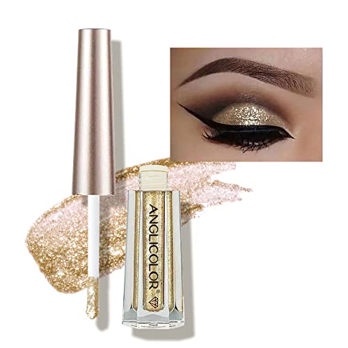 Junhe Glitter Metallic Liquid Eyeshadow Eye Shadow Long Lasting and Pigmented Sparkling &Shimmer Eyes Makeup One-Swipe Coverage 0.10 Floz(#1 Light Gold)