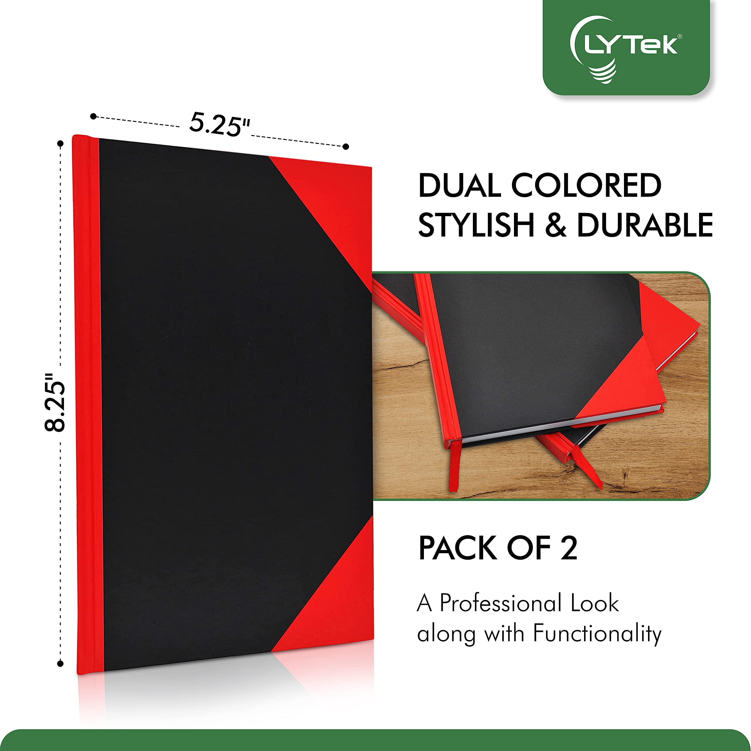 LYTek Notebook Journals,Lined Hardcover Notebooks For School,Work and Home.120Gsm Paper,Ghosting and Bleeding Resistance. (Black&Red)