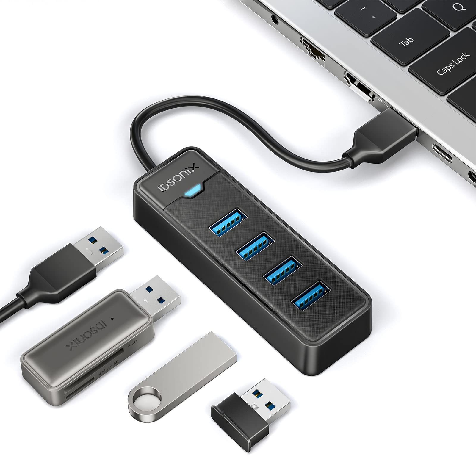 USB C Hub, iDsonix 4-Port USB C Hub 3.0 for Laptop, Portable Travel USB Hub 3.0 with LED Indicator for MacBook, Mac Pro/Mini, iMac,Linux, Windows, Mac OS, LinuxFlash Drive, HDD