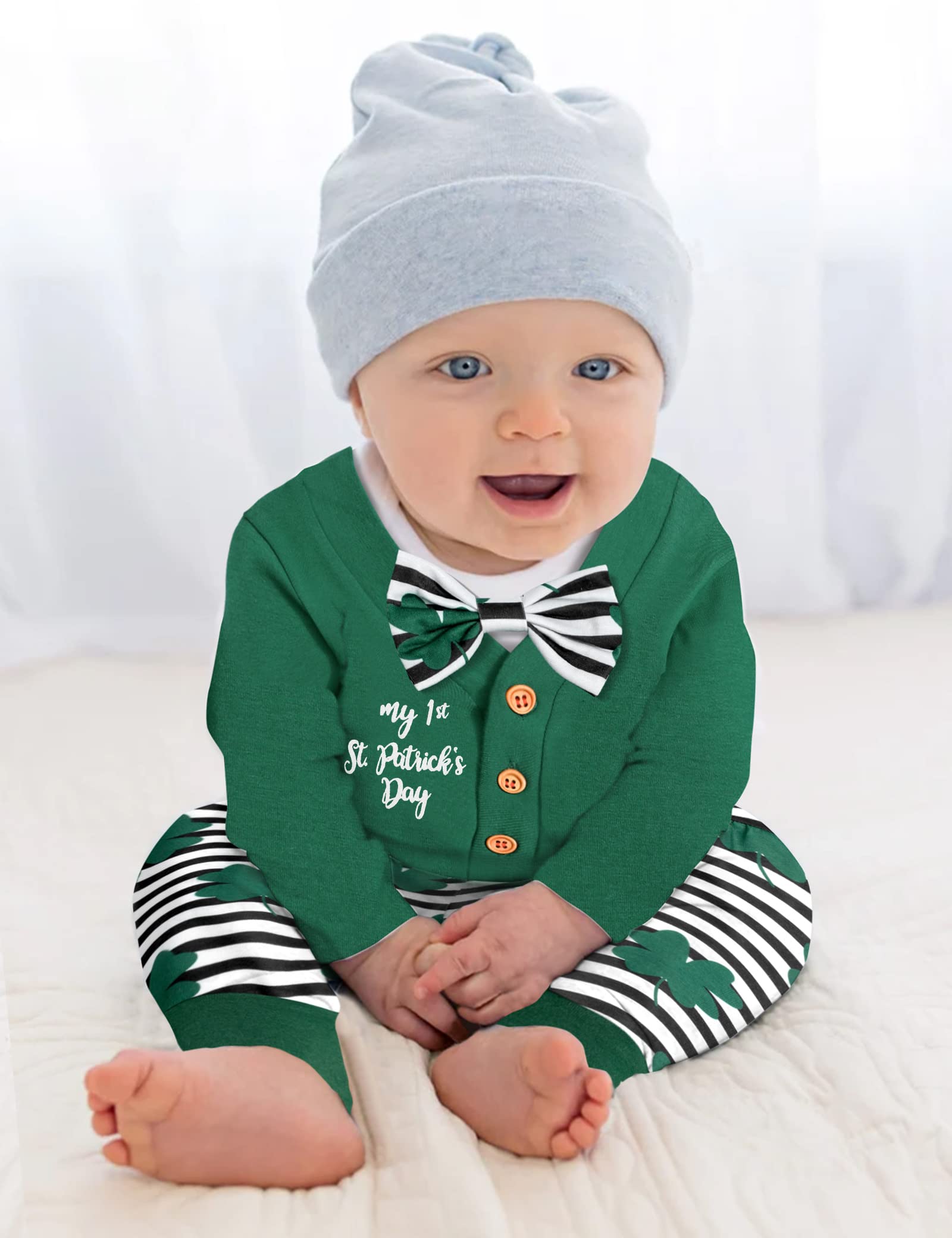 WIQI my first St. Patrick's Day baby boy outfit white short sleeve shirt trousers St. Patrick's Day baby boy clothes