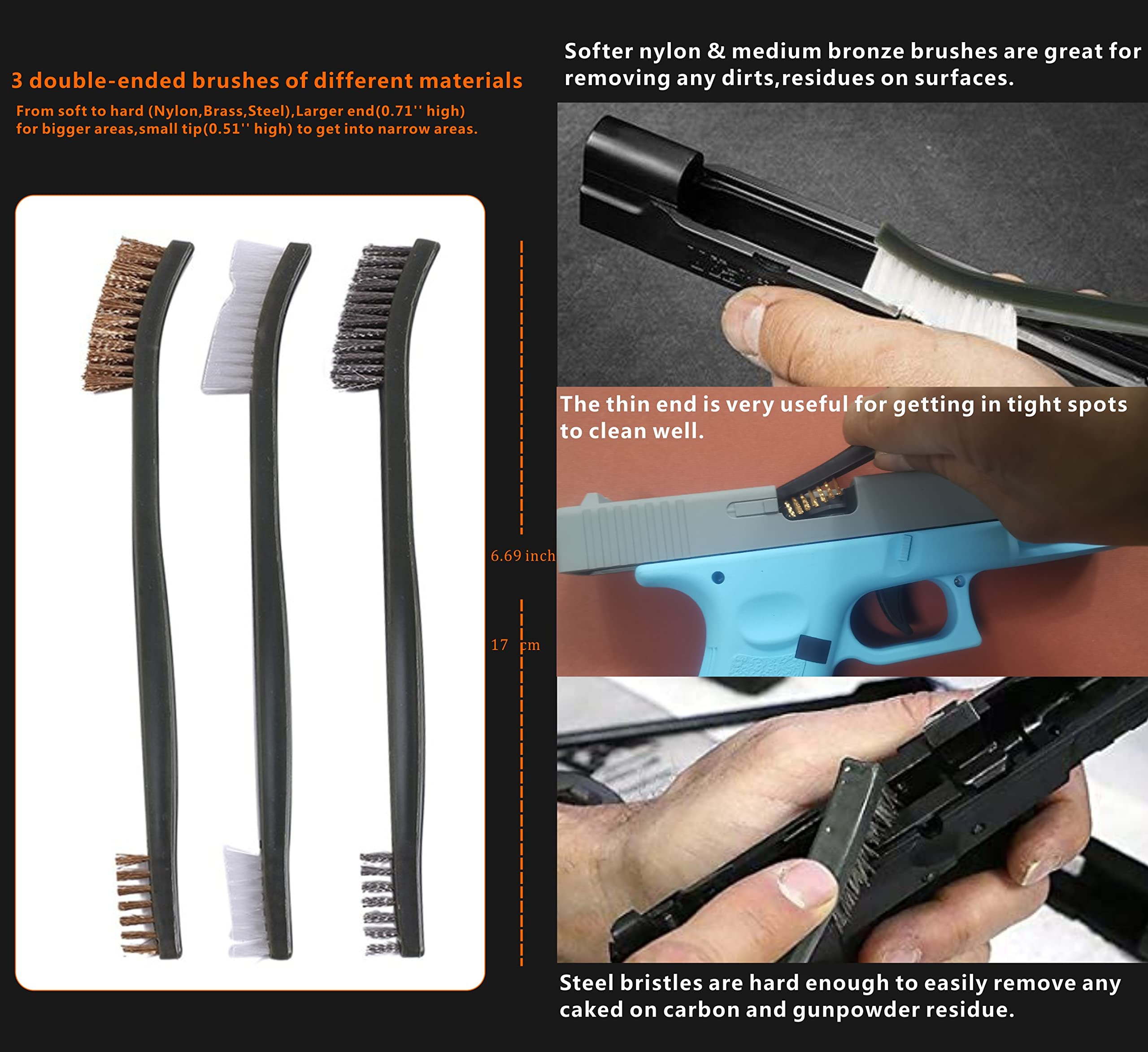 Romanideal Practical Entry-Level Gun Cleaning Kits Include Cleaning Mat with Removal Instructions and Gun Brushes Cleaning Picks Cleaning Patches 6 Inch Cotton Swabs Etc. 14 Pieces (for Beretta 92)
