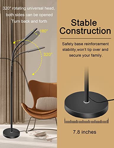 Modern LED Floor Lamp Bright 18W sofa reading Lamps Estheticians' Light for Lash Extensions,Dimmable Modern Standing Light,Adjustable Gooseneck Task Lighting for Living Room Bedroom Office