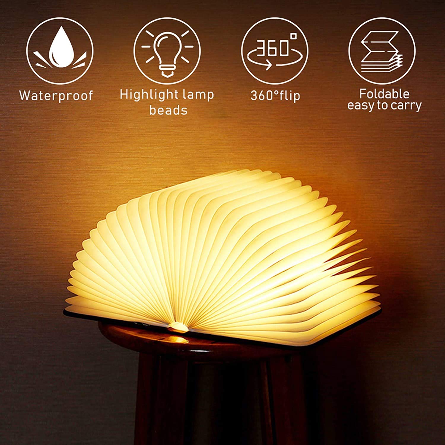 Molbory Wooden Book Light,Novelty Folding Book Lamp, Folding Night Light Warm White,USB Rechargeable Wooden Table Lamp,Magnetic Design- Creative Gift Home Office Decor for Family Girlfriend