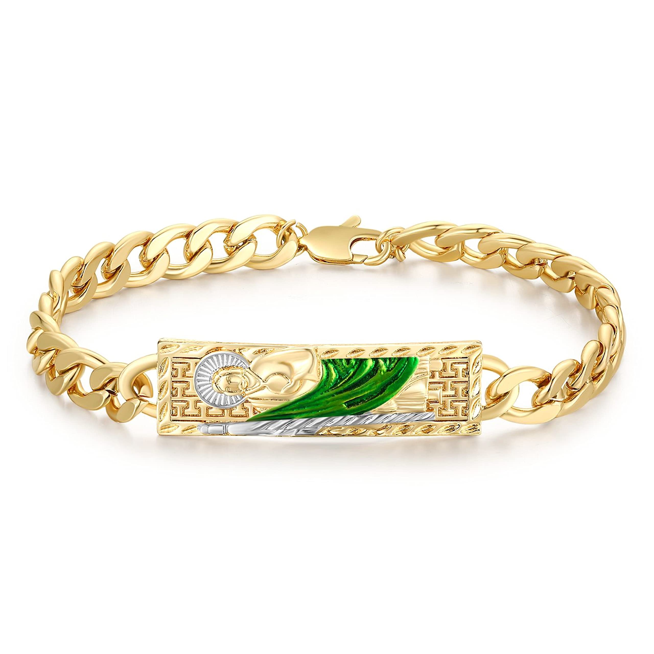 Saint Jude Cuban Bracelet 14K Gold Plated (Green)