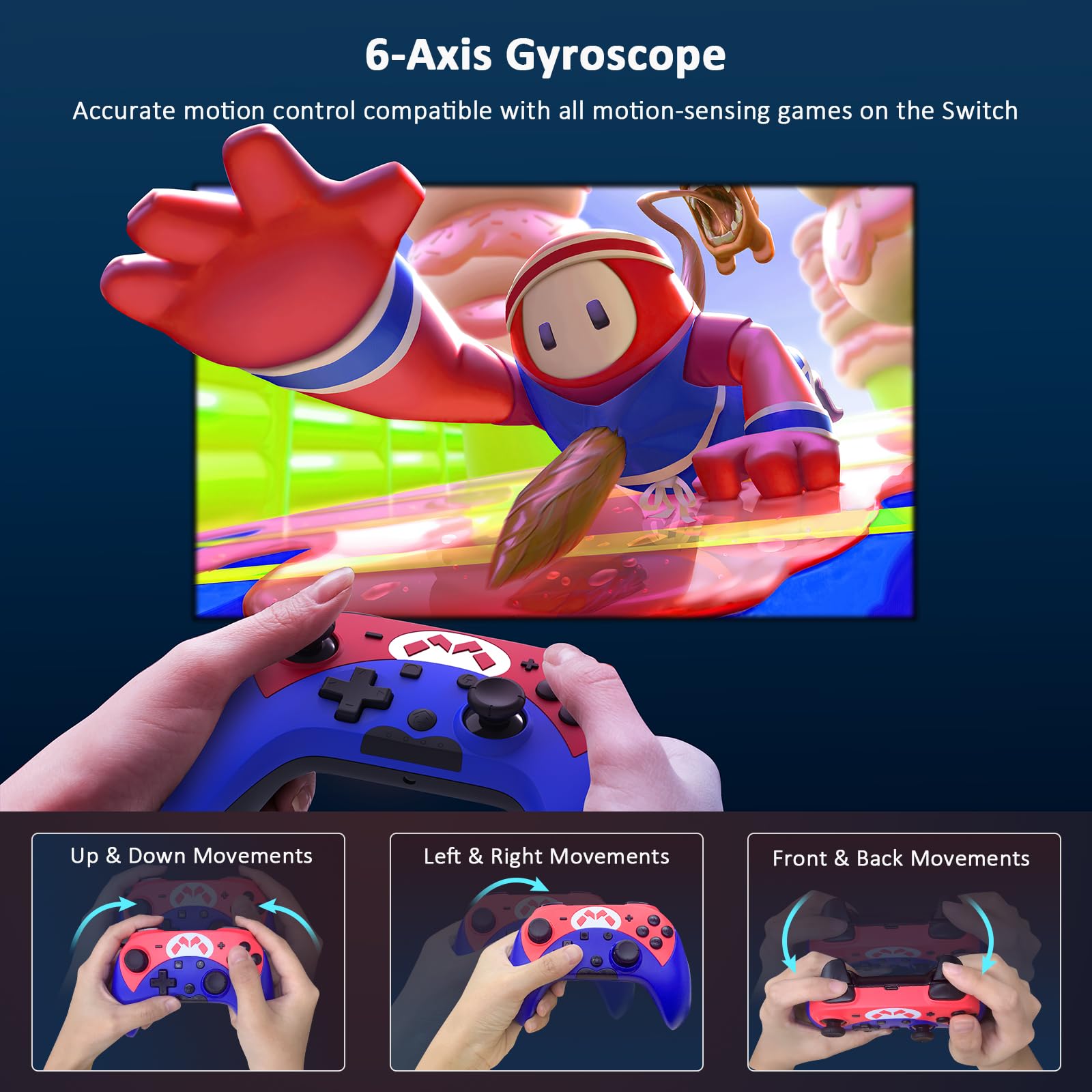 NexiGo Switch Wireless Controller for Nintendo Switch/Lite/OLED with Back Buttons, Bluetooth Controller with Semi-Auto Turbo, Motion, Vibration Function (Red & Blue)