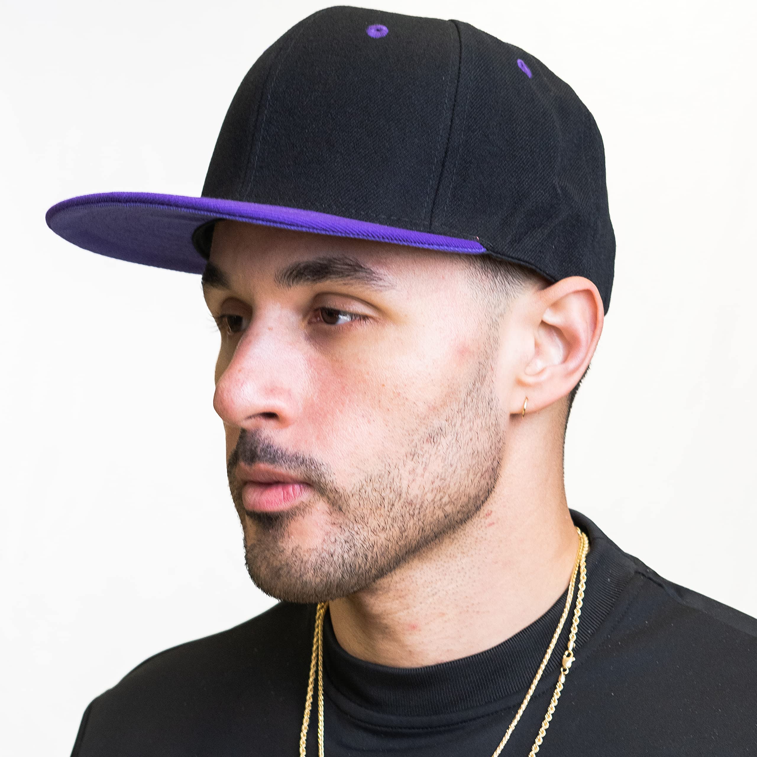 PLAIN GEAR Classic Flat Bill Hats for Men & Women Snapback Brim Hat - Blank Snap Back Two-Tone Color with Snap Closure (CAMO/Black)