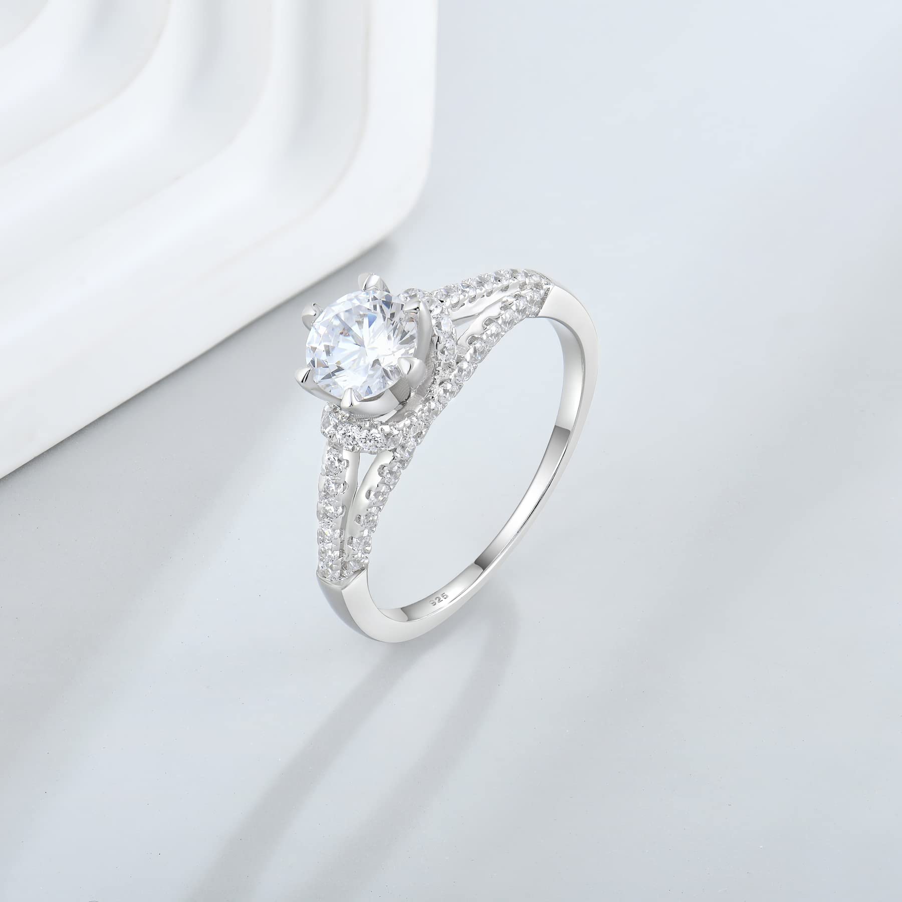 Romieka Rings Engagement Rings for Women 14K White Gold Plated 925 Solid Sterling Silver Round Cut 5A CZ Wedding Ring,Size6
