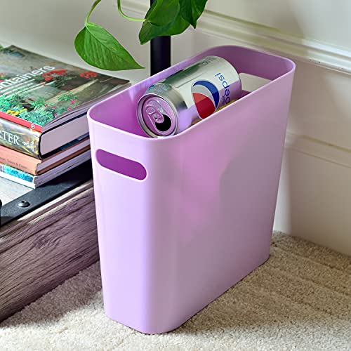 Youngever 2 Pack 1.5 Gallon Slim Trash Can, Plastic Garbage Container Bin, Small Trash Bin with Handles for Home Office, Living Room, Study Room, Kitchen, Bathroom (Purple)