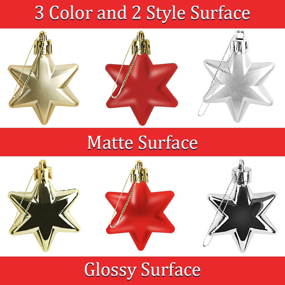 Liitrton 48 Pack Decorations Baubles with Star-Shaped Christmas Hanging Ornaments Shatterproof Craft for Holiday Party (Glod)