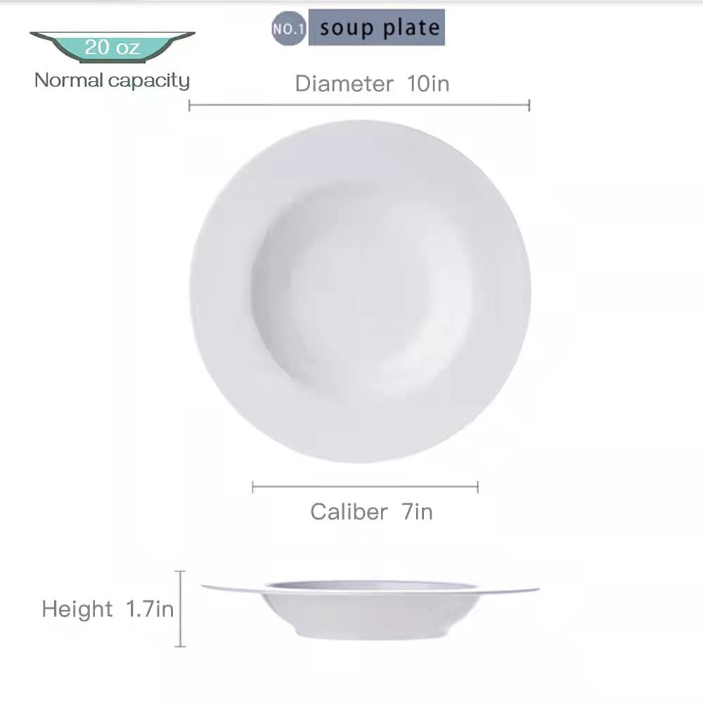 RunChao Soup Bowls, Salad Bowls,Pasta Bowl Set of 4, White Shallow Bowl Plates,10 Inches Diameter with Rim,20 Ounces, Microwave Dishwasher Safe