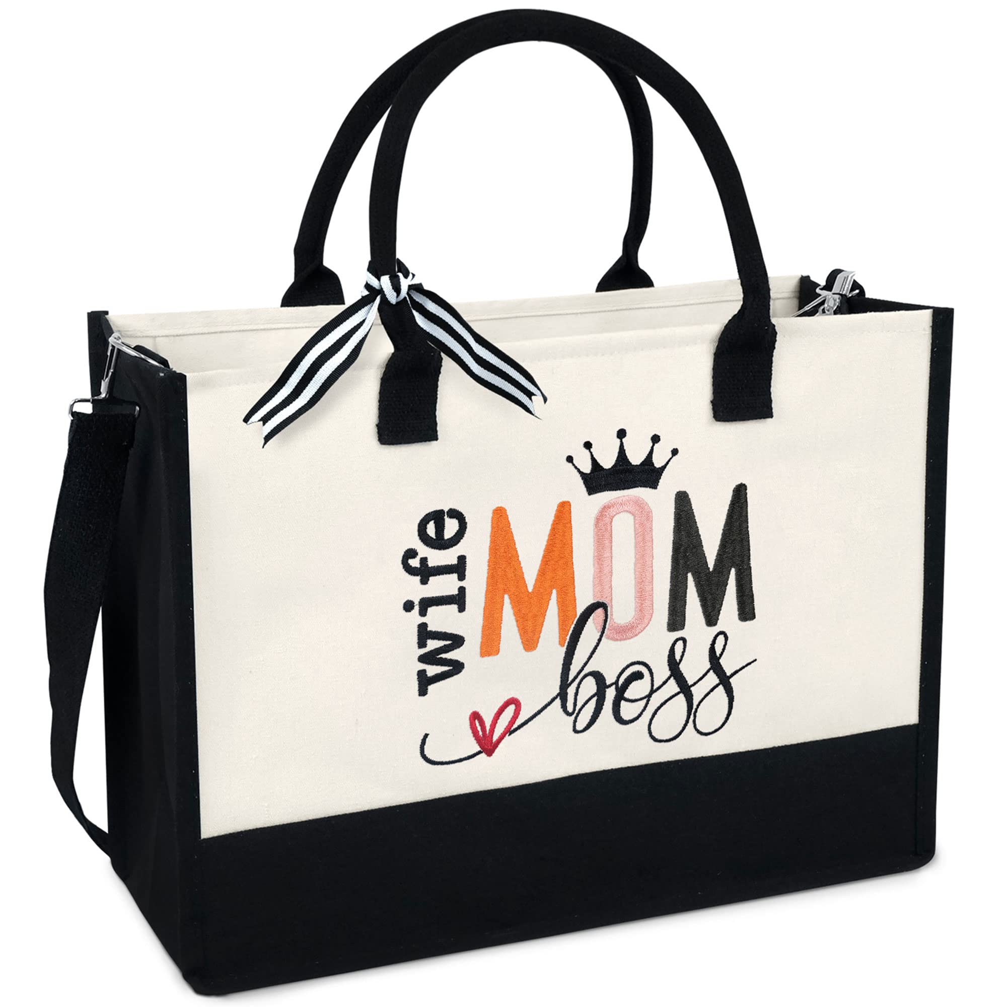 OASSIE Gifts For Mom, Women - Christmas, Mothers Day, Birthday, Valentines Day Gifts For Wife, Presents For Mom, Bonus Mom, Stepmom, New Mom Gifts - 13oz Canvas Tote Bag With Zipper For Women
