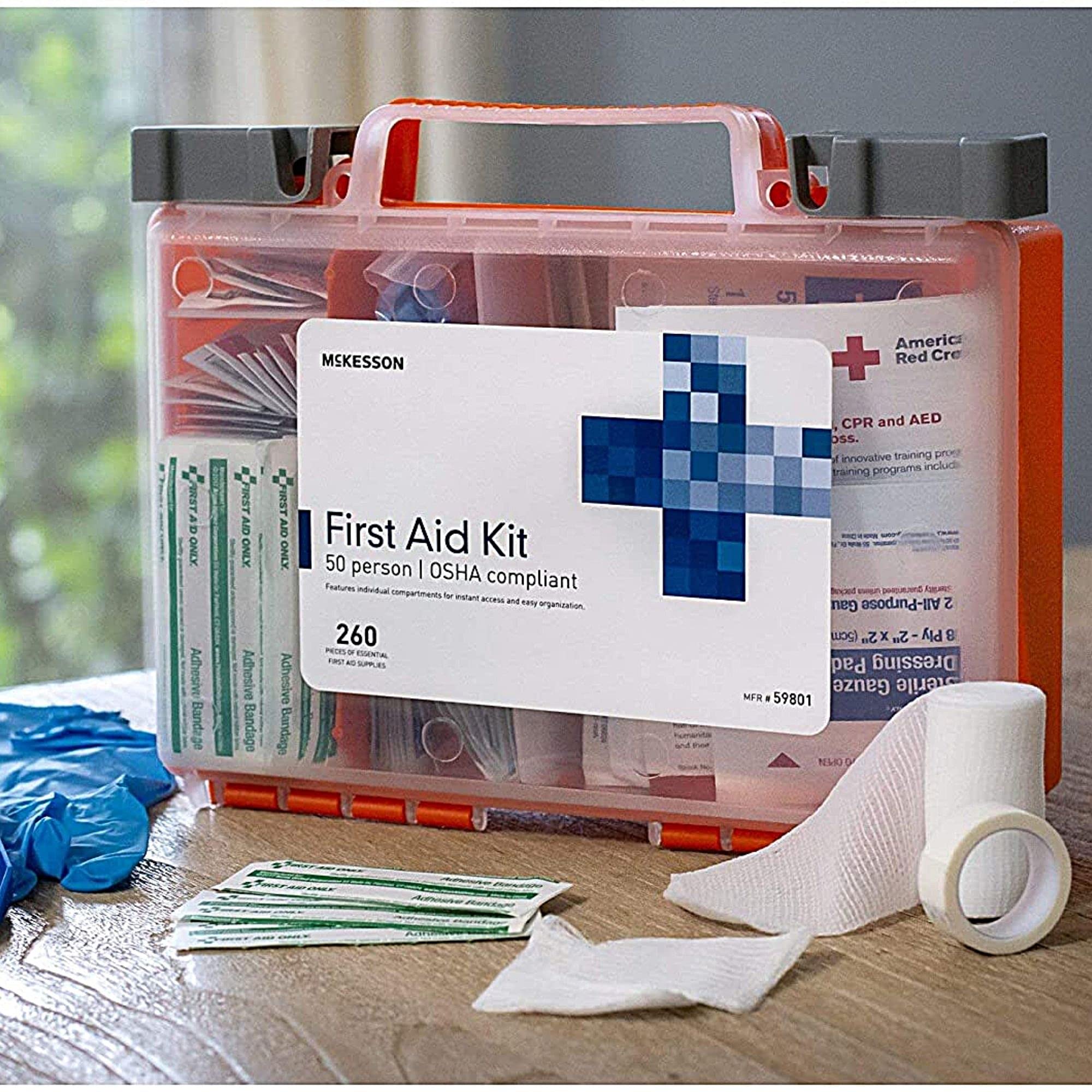 McKesson First Aid Kit, 260 Pieces, OSHA Compliant 50 Person Kit for Car, Home, Office, Camping, Travel