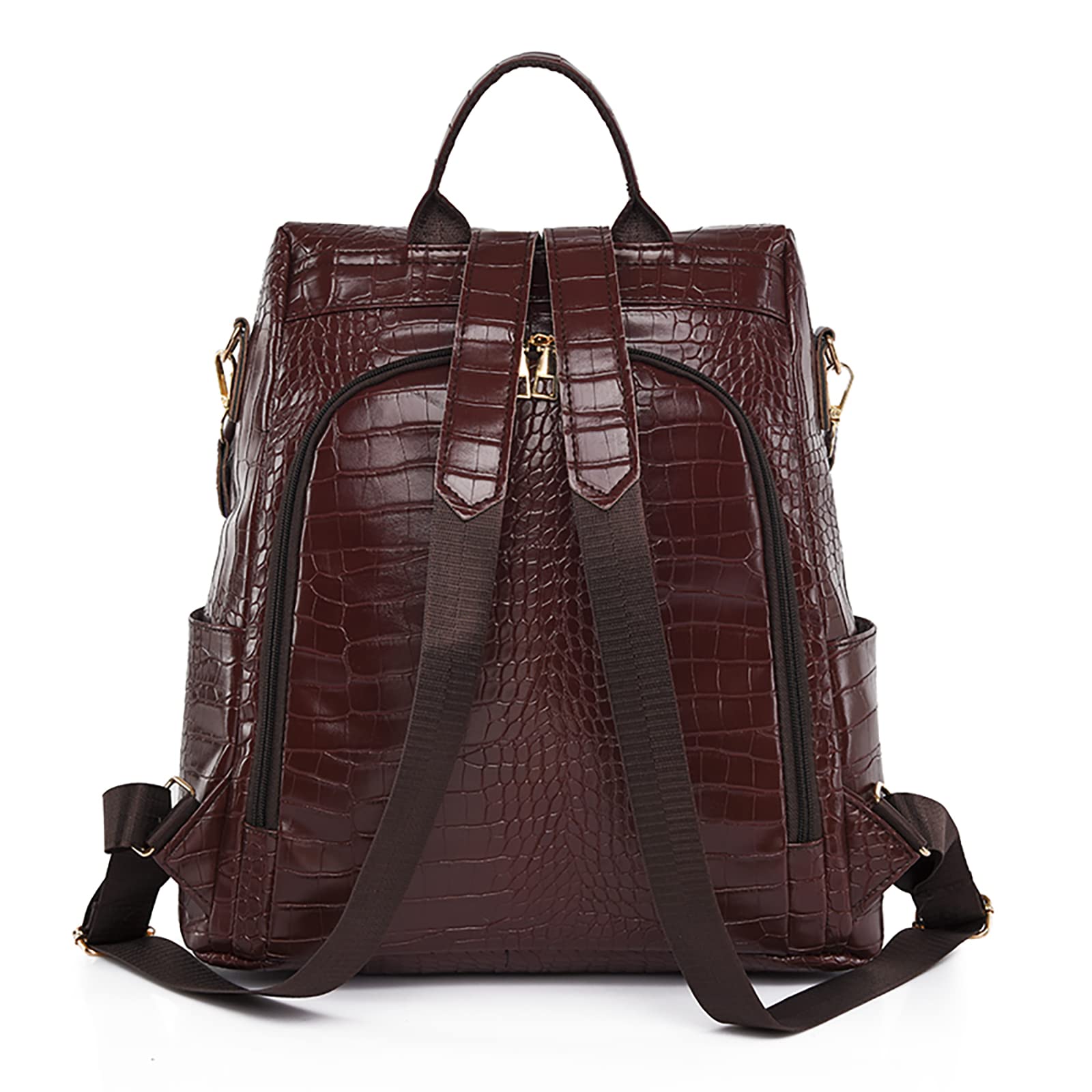 PIDOIM Crocodile Pattern Backpack Purse for Women PU Leather Multipurpose Design Travel Bag Fashion Handbags Shoulder Bag Gift-Reddish Brown