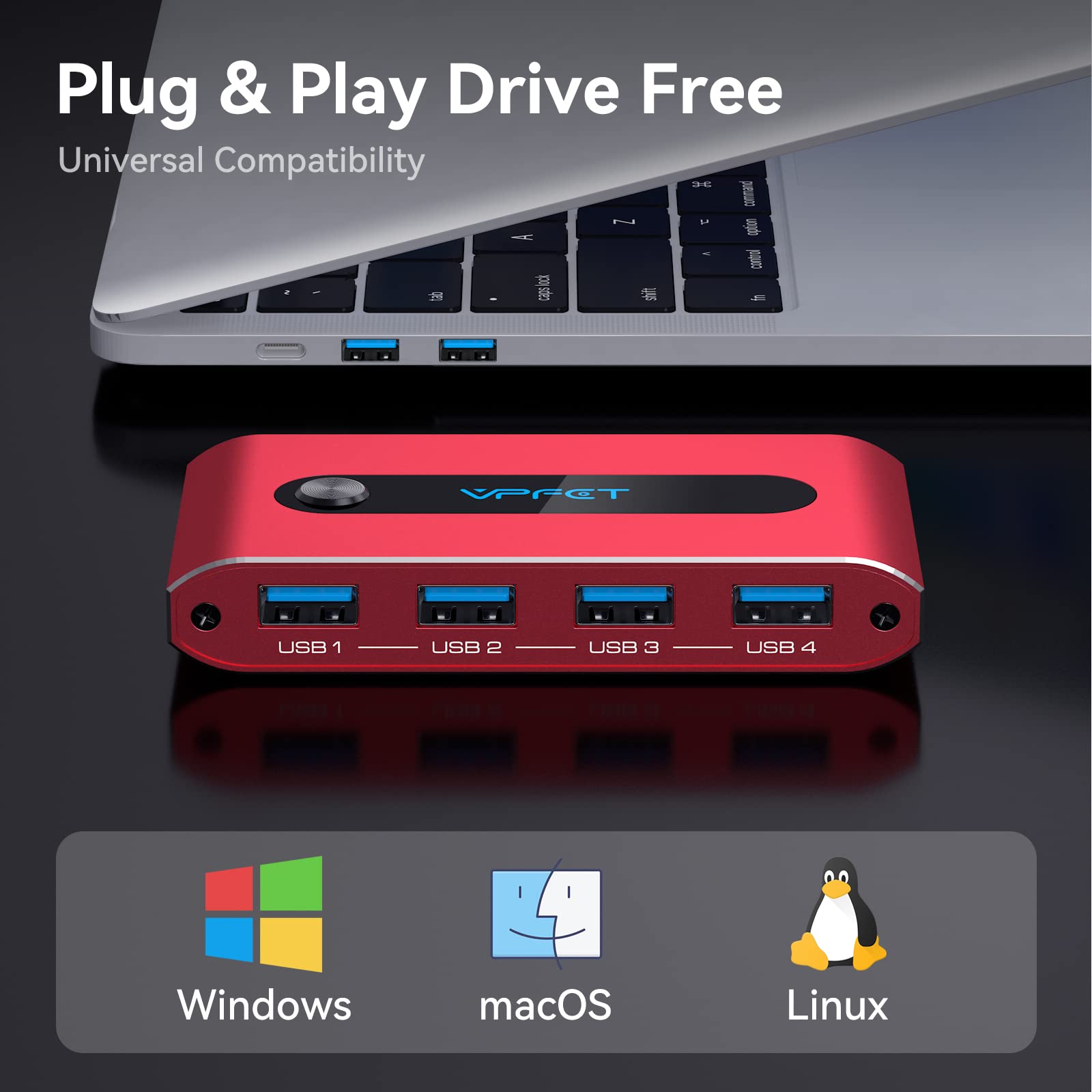 USB3.0 Switch Selector 4-Port USB Switch 2 PCs Sharing 4 USB peripherals KM Switch Hub for PC Laptop Mouse Keyboard Printer Scanner Headset etc with 2 USB3.0 Cables and 1 Desktop Controller