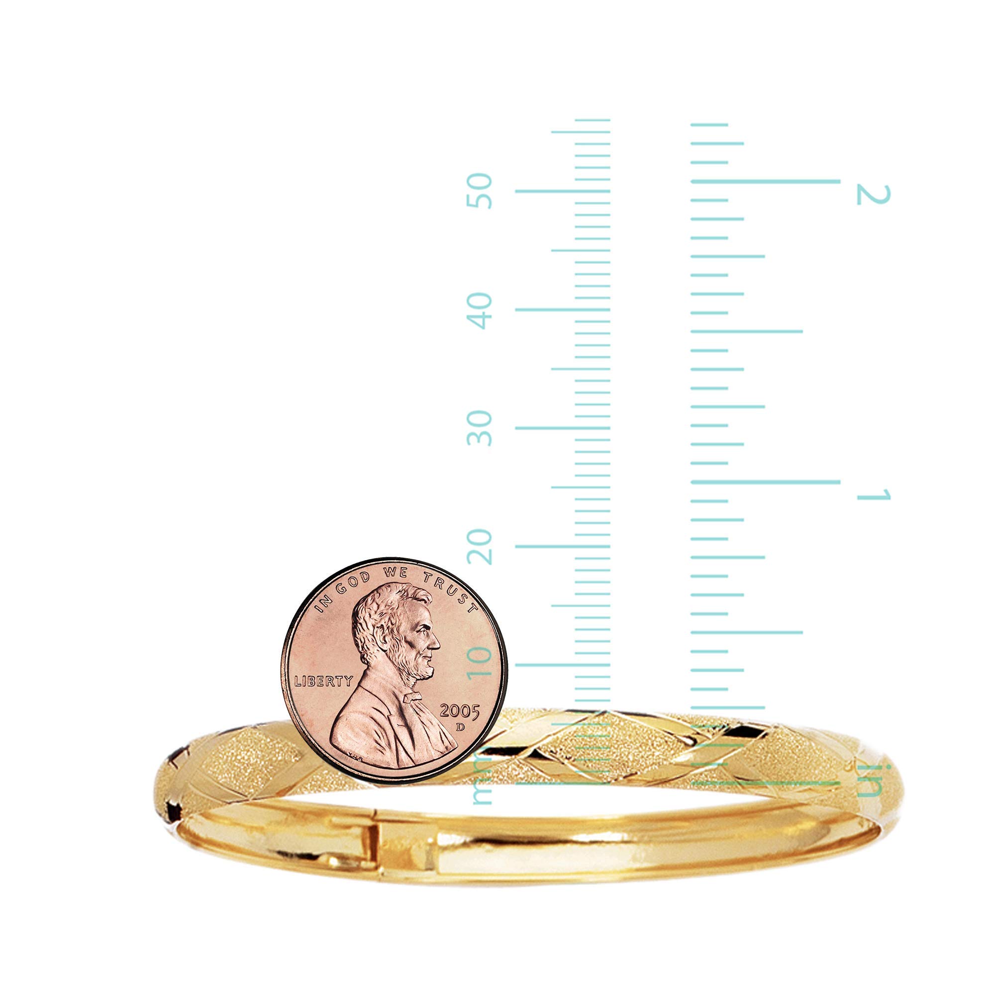 JewelStop 10K Yellow Gold 6mm Shiny Diamond Shape Laser Cut Pattern Bangle - 8 Inches, 4.9gr.