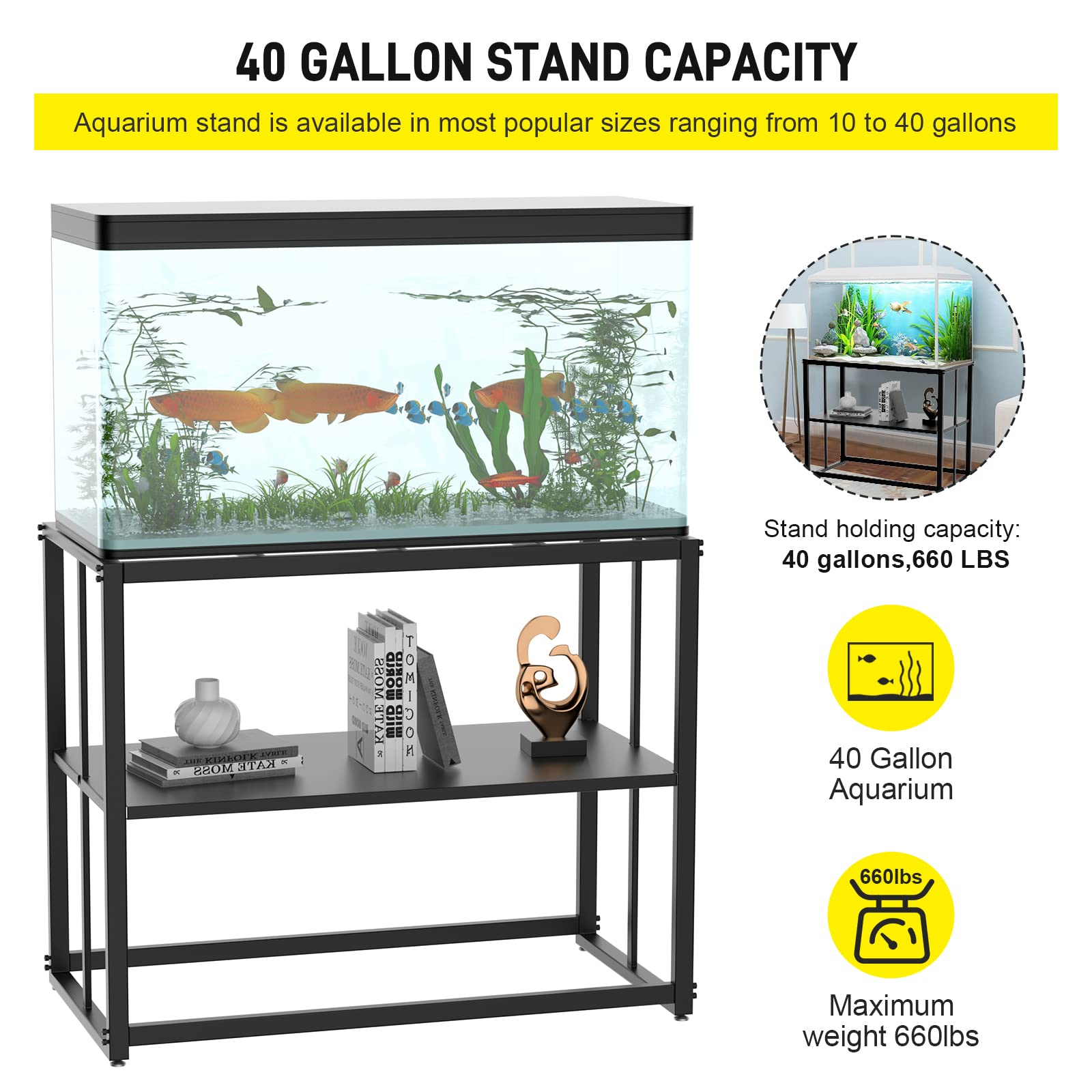 Likeem Fish Tank Stand Metal Aquarium Stand 40 Gallon Aquarium Turtle Tank 36.5" x 18.5" x 29.5"