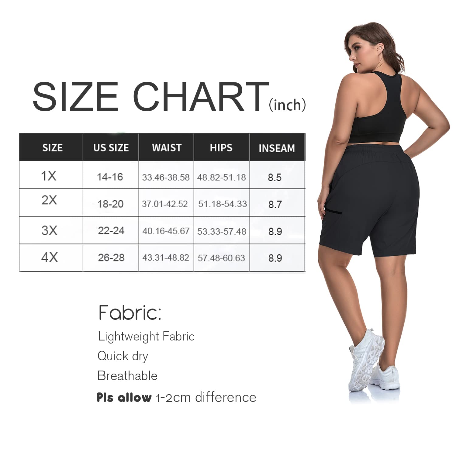SEKINO Women's Plus Size Hiking Cargo Shorts Lightweight Quick Dry Summer Shorts Athletic Outdoor Shorts Zippered Pockets Black 2X