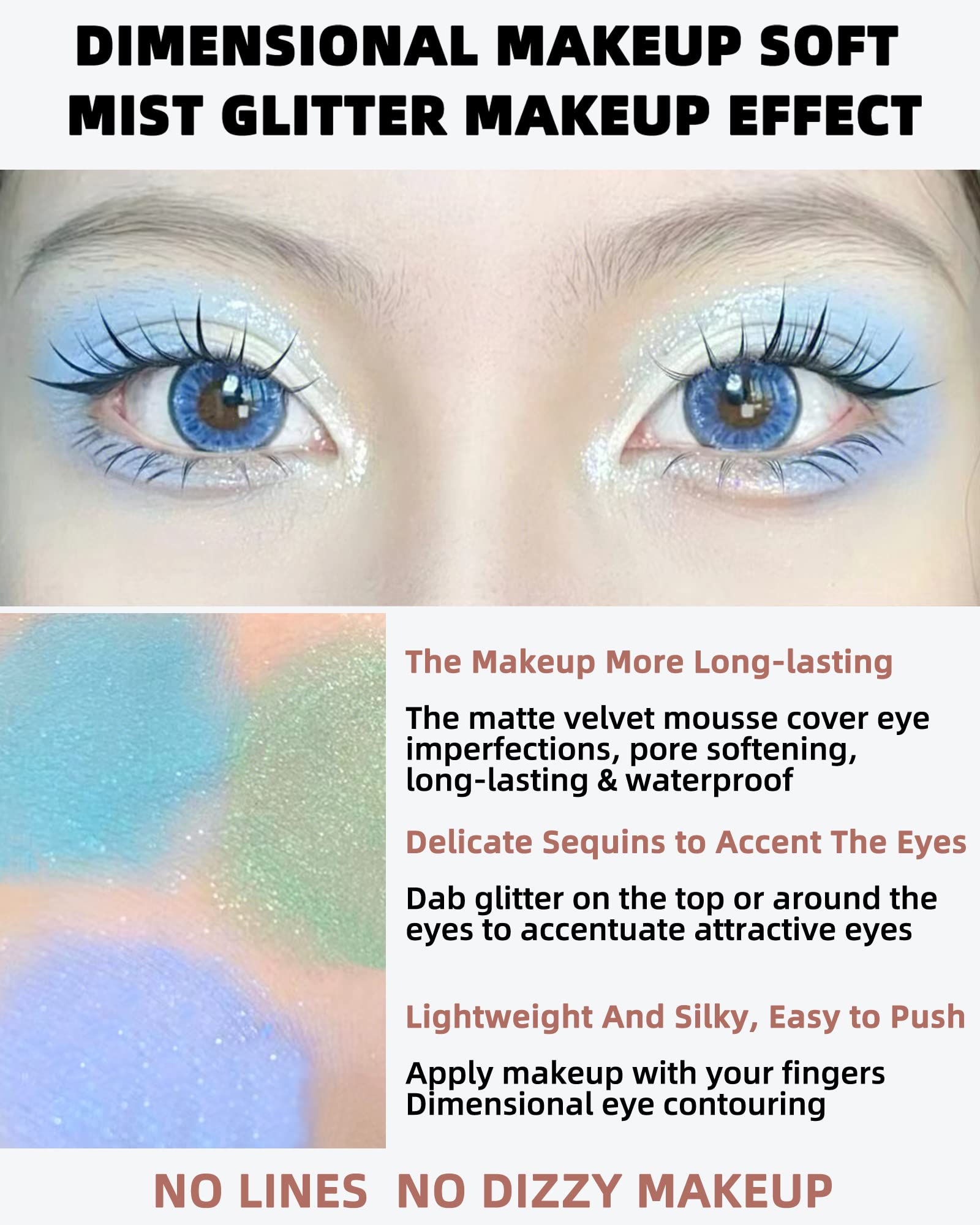 LYSdefeu 2 in 1 Long Lasting Glitter Liquid Matte Eye shadow, Green Blue Shimmer Liquid EyeShadow Kit β 3 Pcs High Pigmented Velvet Cream Eyeshadow Eyeliner Stick, Create Korean Eye Makeup