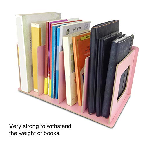 YOUTHINK DIY Desktop Bookshelves, Wooden Books DVD Placement Shelves Storage Shelves, Suitable for Students Children Adults (Light Pink)