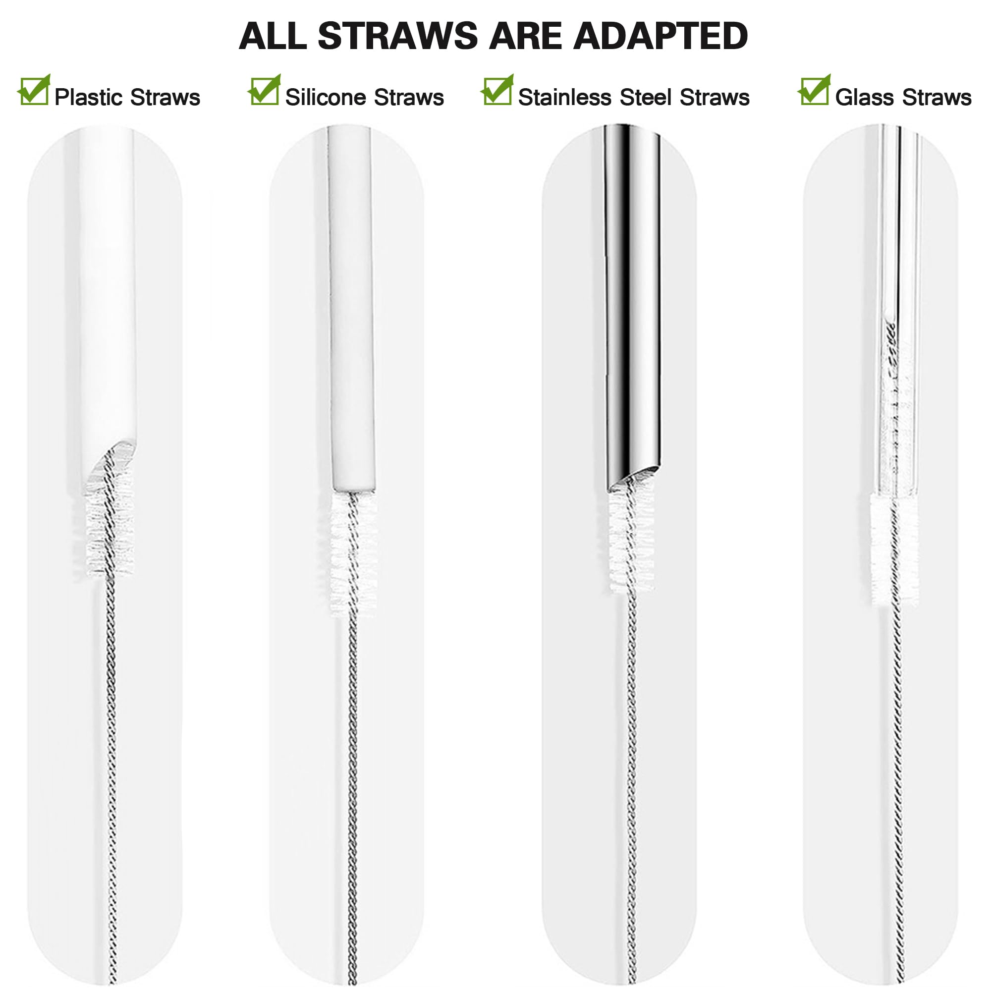 Straw Cleaner Brush Set, 10 Pieces 10 Inch Stainless Steel Handle Straw Brush Set, Extra Long Straw Brush for Tumbler, Sippy Cup, Water Bottle and Tubes (10inch)
