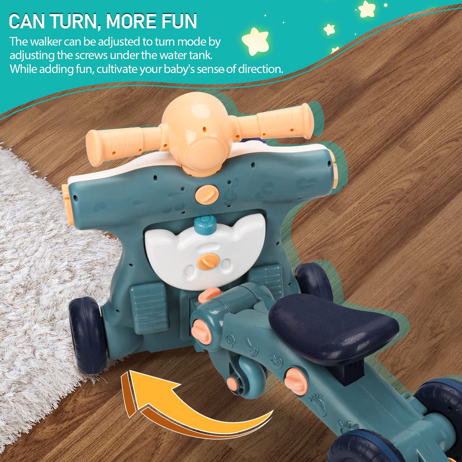 Kirumie 6 in 1 Learning Walker for Babies, Sit to Stand Baby Walker, Multiple Baby Activity Center with Music and Lights, Adjustable Push Walkers for Babies Boys Girls Toddlers Over 9 Months