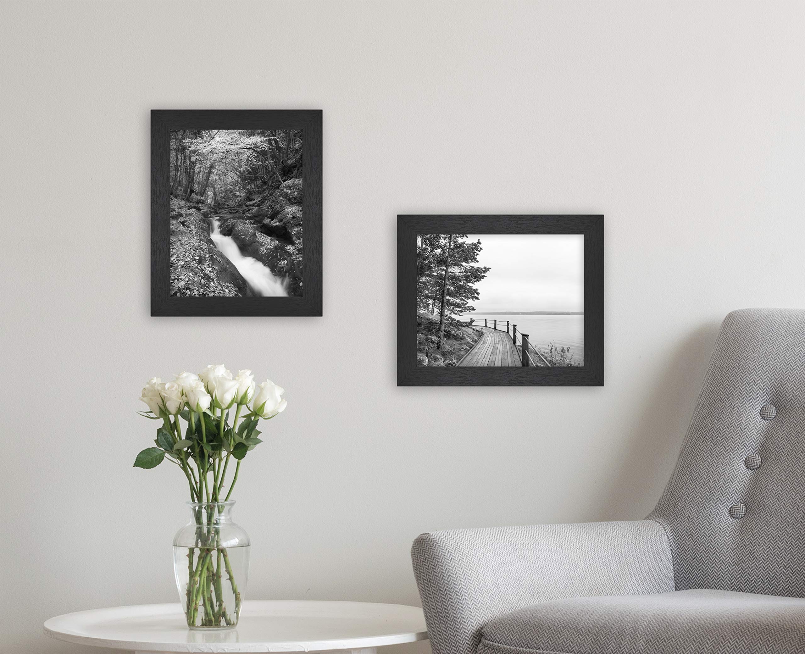 MCS Studio Gallery 8x10 Picture Frame Black Woodgrain, Vertical & Horizontal Wall Hanging & Easel for Tapletop Display, Rectangle Photo Frame for Photos, Posters & Art Prints (2-Pack)