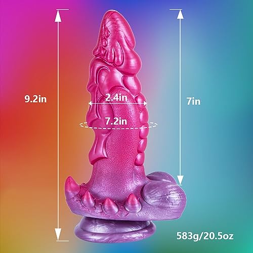 Large Realistic Dragon Dildo - 9.2 Inch Big Dildo, Soft Liquid Silicone Material, Textured, G-spot Stimulator, Wide Anal Dildo, Strong Suction Cup, Hands Free Play, Suitable for Women, Men and Couples