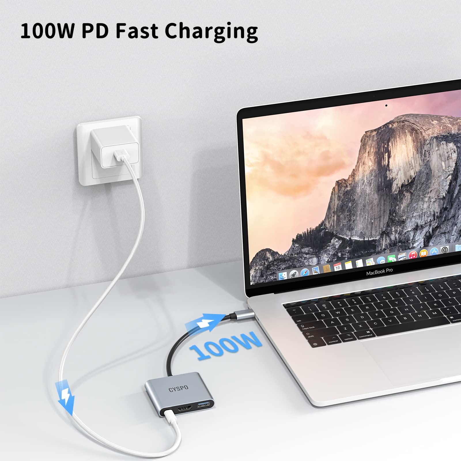 USB C to USB 3.0/HDMI/Fast Charging Adapter, Type C to 4K HDMI USB 3.0 100W PD Charger Port Compatible with Windows, Linux, XP, Vista and More