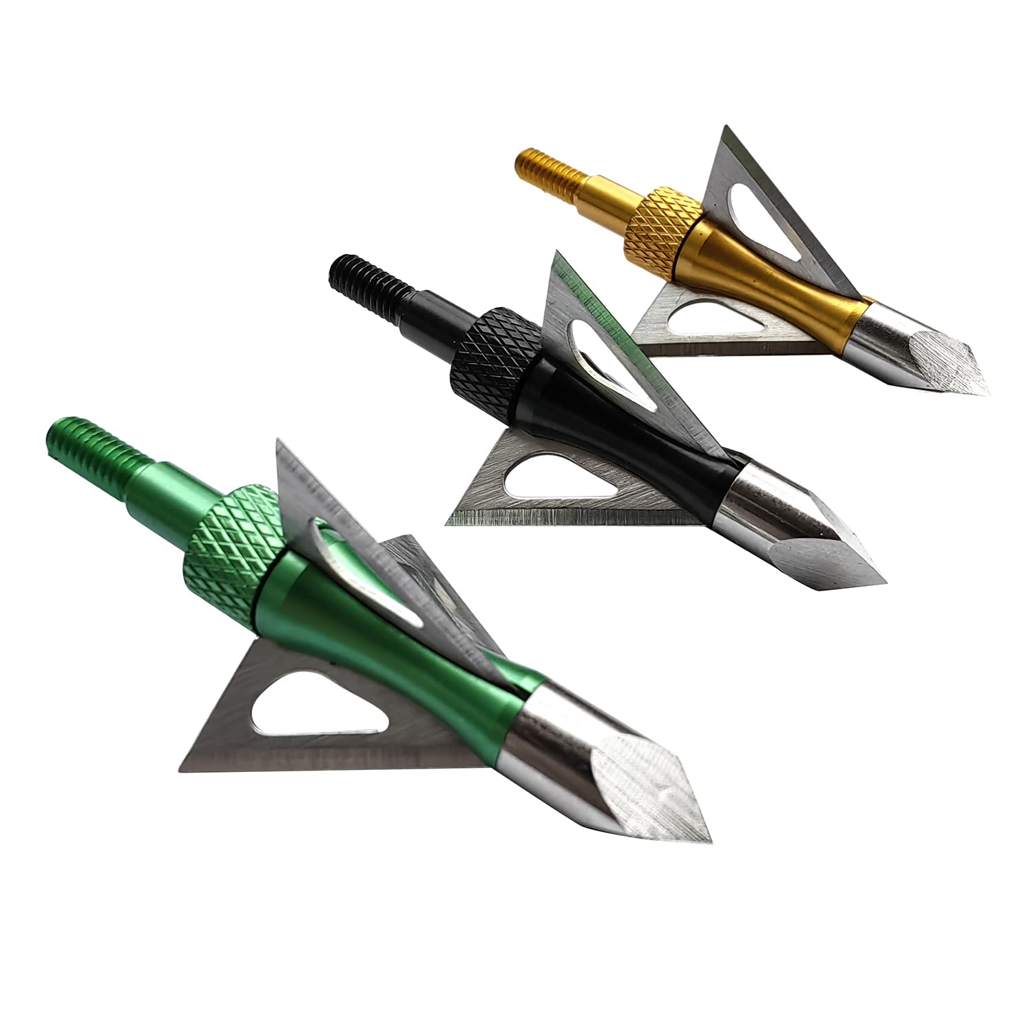 PG1ARCHERY Archery Hunting Broadheads 100 Grain 3 Blade for Crossbow Recurve Bow and Compound Bow Gifts Package Pack of 18 (Black Green Golden)