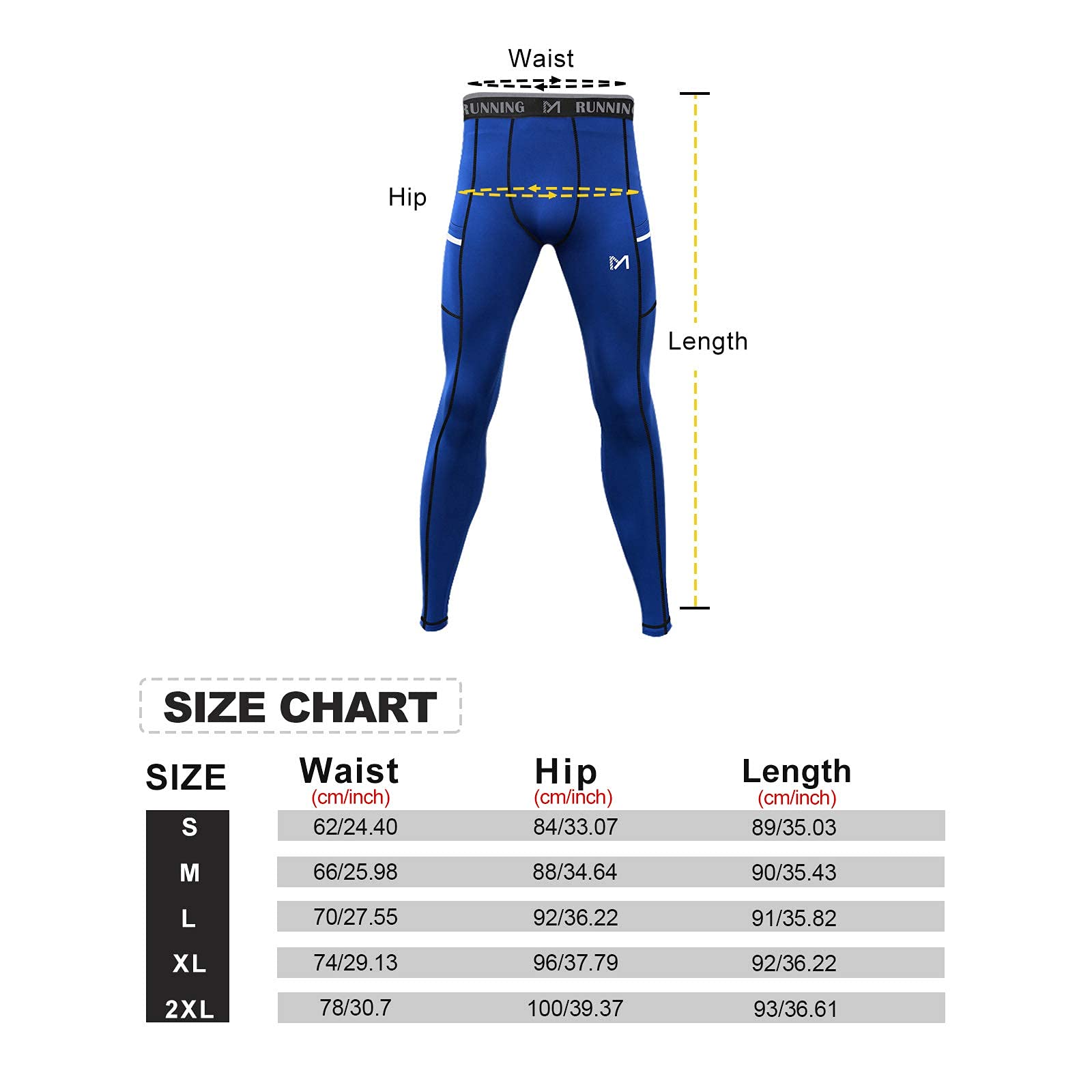 MEETYOO Men's Compression Pants with Pockets, Cool Dry Long Base Layer Underwear, Sport Workout Running Leggings Gym Tights