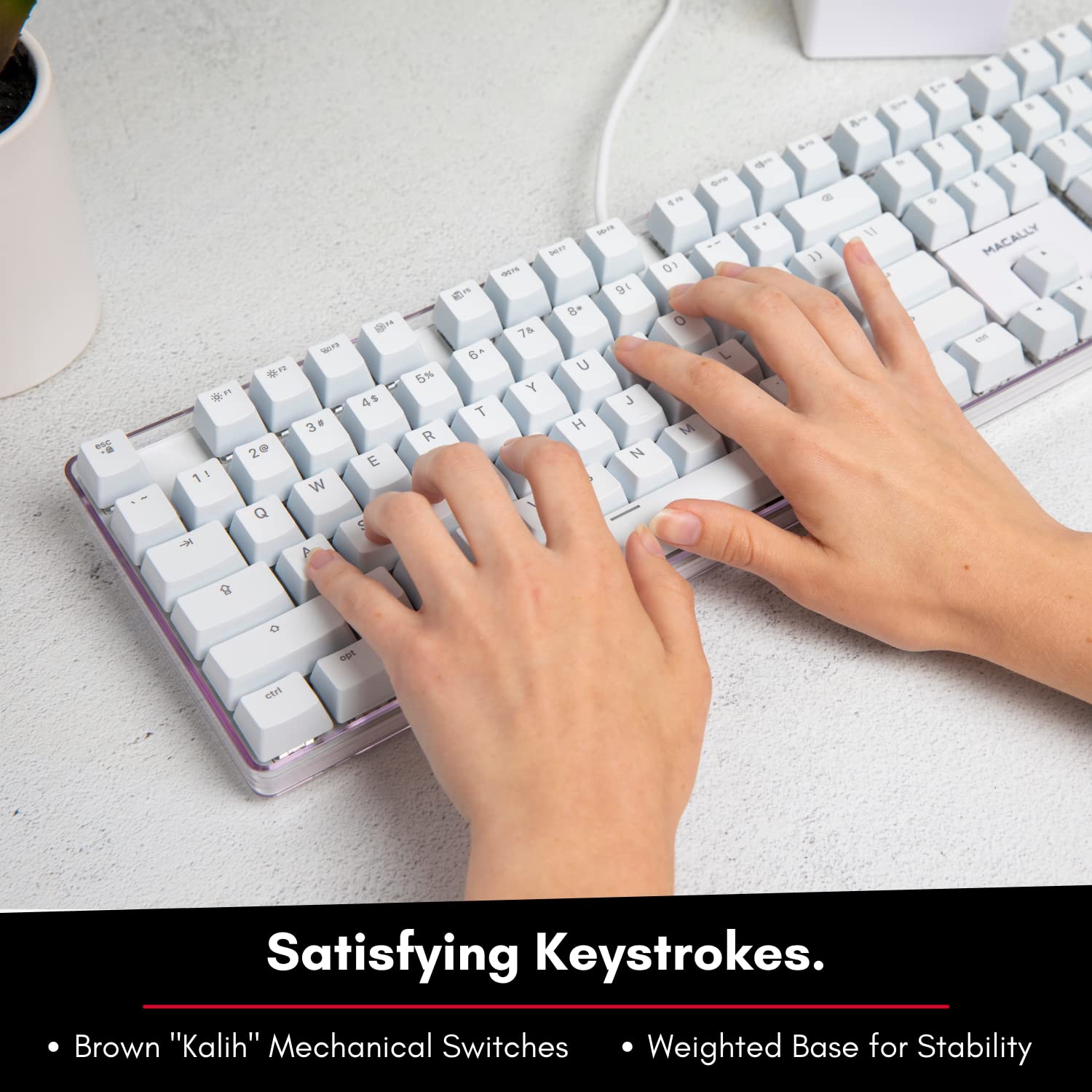Macally Backlit Mechanical Keyboard for Mac - Quality You Can Feel - Classic Mac Mechanical Keyboard with Brown Switches for Comfortable Typing - 104 Key Apple Keyboard Wired USB with Weighted Base