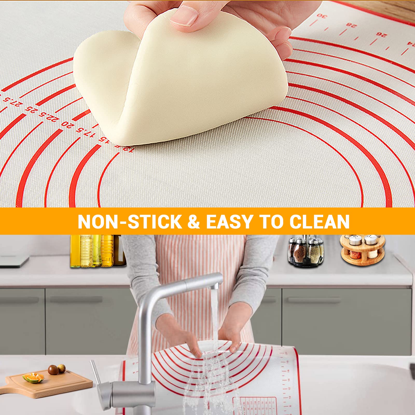 Silicone Baking Mat, Qidoe (16"x 24") Extra Thick Non Stick Baking Mat with Measurement Fondant Mat/Dough Rolling Mat/Counter Mat/Pizza Mat/Oven Liner/Pie Crust Mat Large Non Slip Cooking Pastry Mat