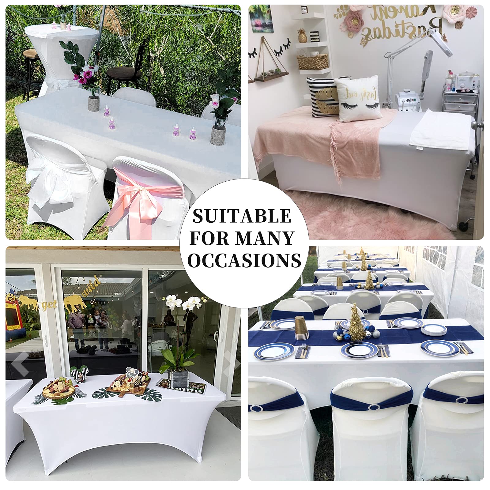 MTREO 5 Packs Rectangular Elasticity Table Cover, Patio Tablecover Cocktail Tablecloth Tight Fit Washable Stretchable Tablecloth for Meeting Wedding Party Show Event (6FT, White)