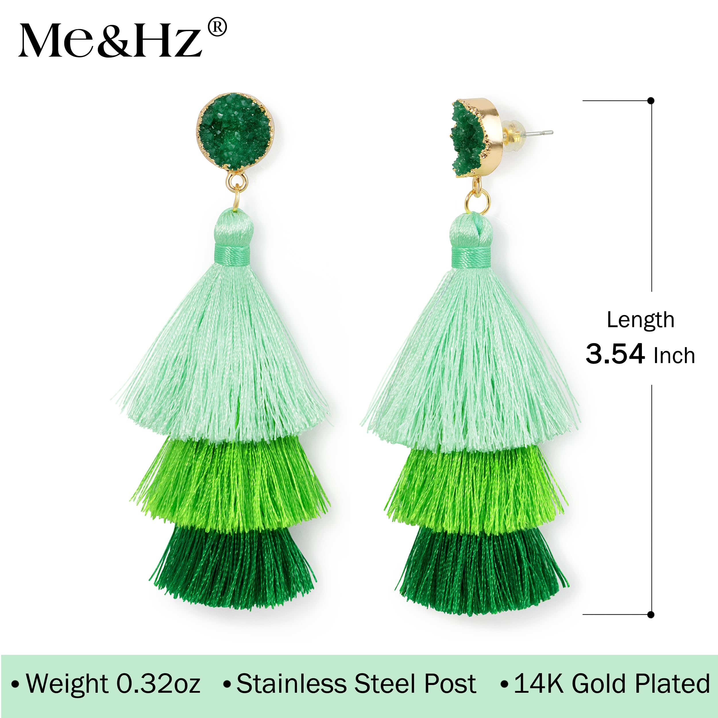 Me&Hz Ombre Green Tassel Earrings for Women Dangle Drop St Patricks Day Earrings Boho Fringe Statement Dangling Green Earrings Saint Patricks Day Accessories Irish Festival Gift