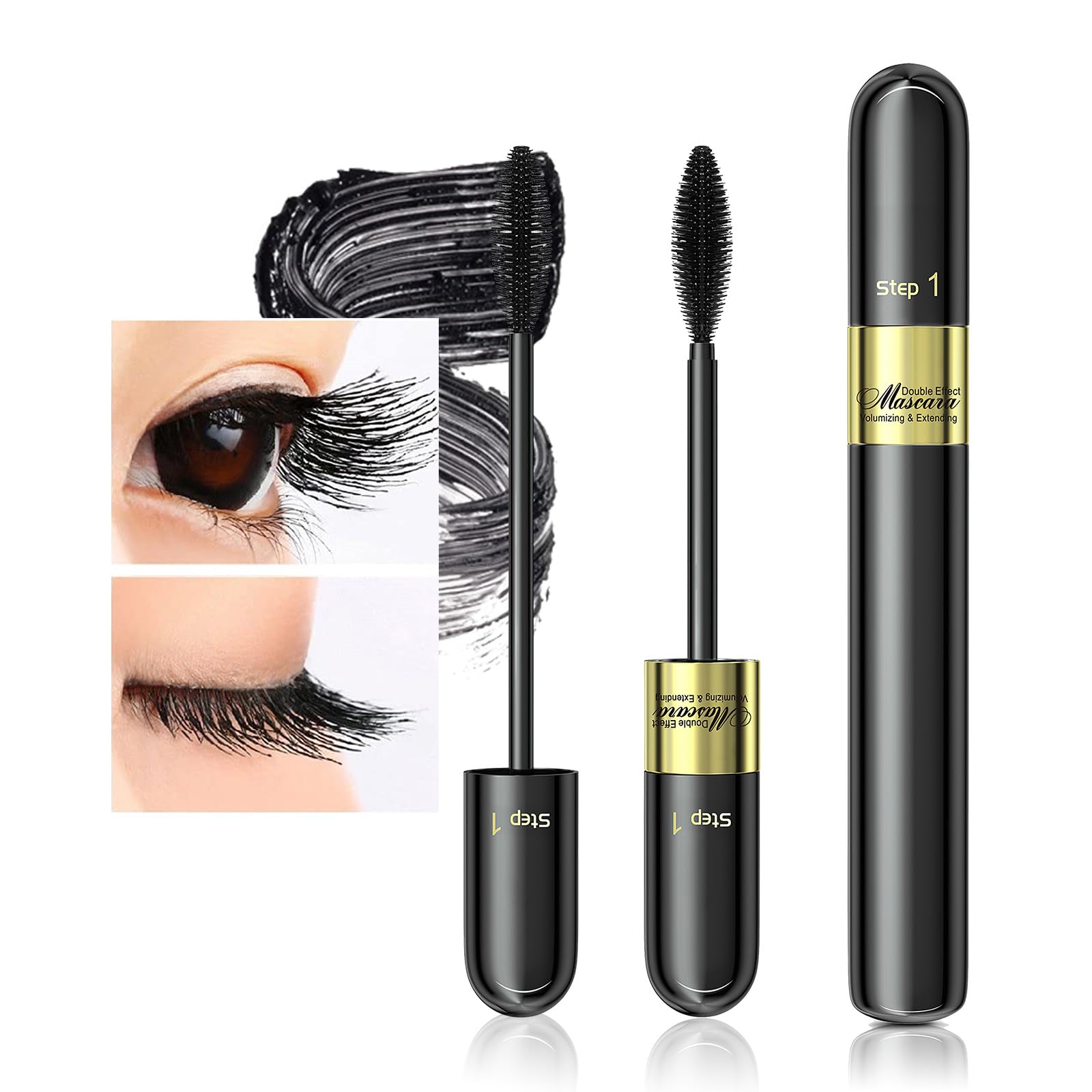 Mascara Black Volumizing and Lengthening - Long-Lasting, Fast Dry, Waterproof and Smudge-Proof, Tubing Mascara, Curling Eyelashes, Cruelty Free, Eye Makeup, Black, 1 Count