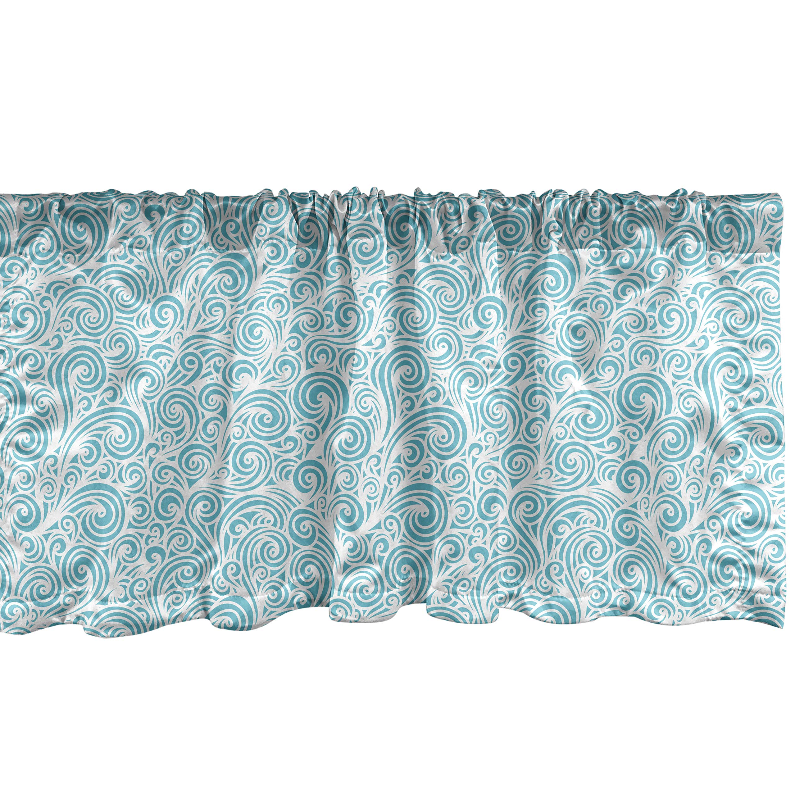 Lunarable Curly Hair Window Valance, Curly Waves Doodle Abstract Ocean Colored Swirls Spiraling Lines Pattern, Curtain Valance for Kitchen Bedroom Decor with Rod Pocket, 54" X 12", White Aqua