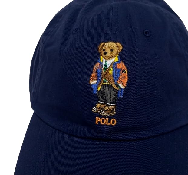 POLO RALPH LAUREN Men's Polo Bear Chino Baseball Cap Hat (Varsity Bear,Nvay, One Size