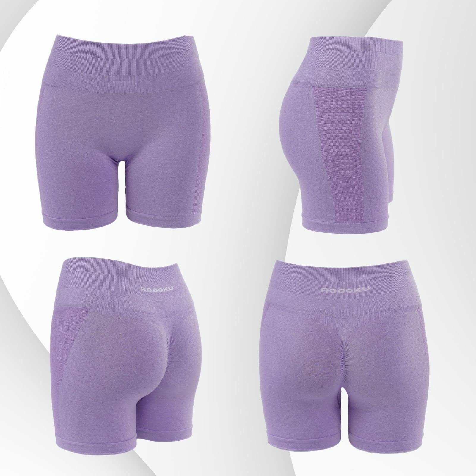 ROOOKU Uplift Gym Shorts for Women Seamless Scrunch Butt Lifting Workout Booty High Waisted Compression Yoga Shorts (Lilac,M)
