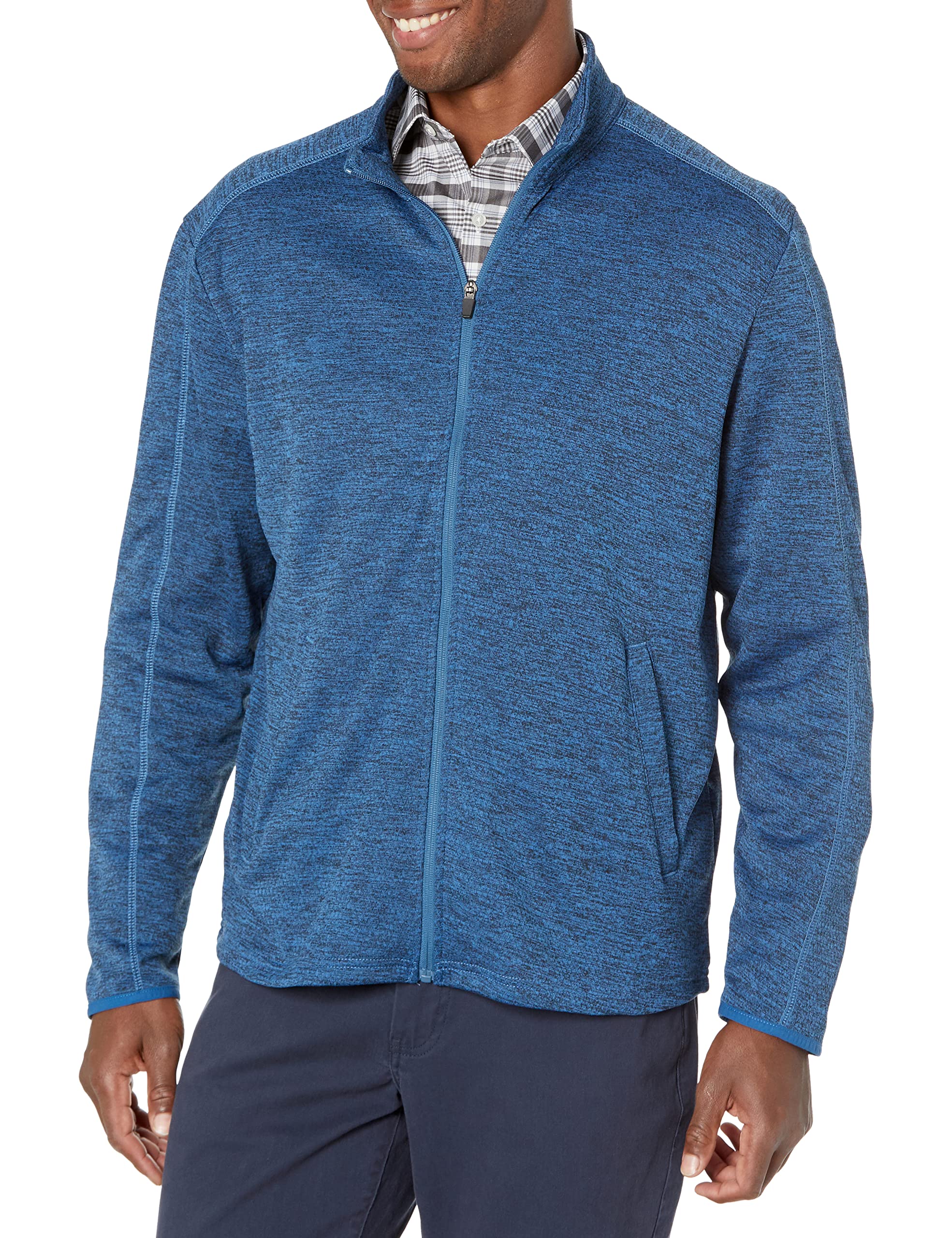 PGA TOUR Men's Textured Fleece Full Zip Jacket Base Layer, Dk Bl Grouper HTR, Medium