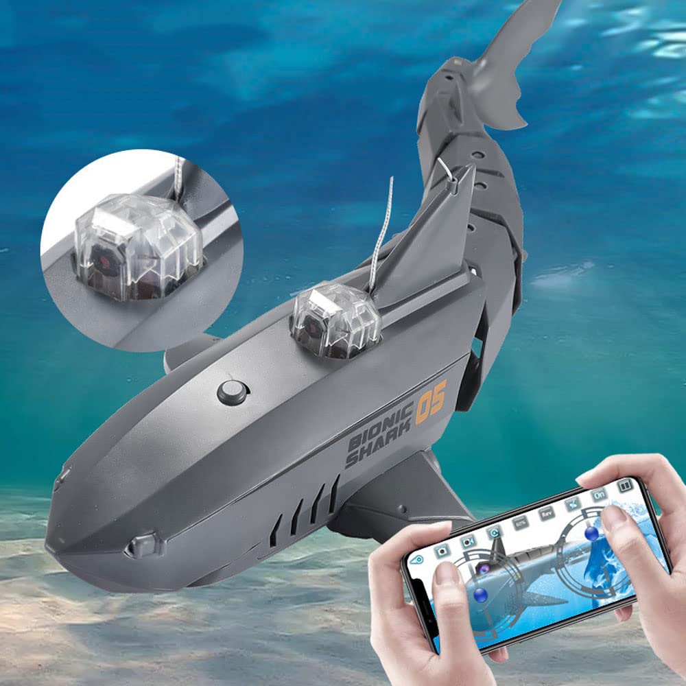 Simulation Rc Mechanical Fish Boat,Mobile Phone Handle Dual Remote Control with Camera Racing Boat,RC Boat Electric Water Toy Gifts for Adults and Boys