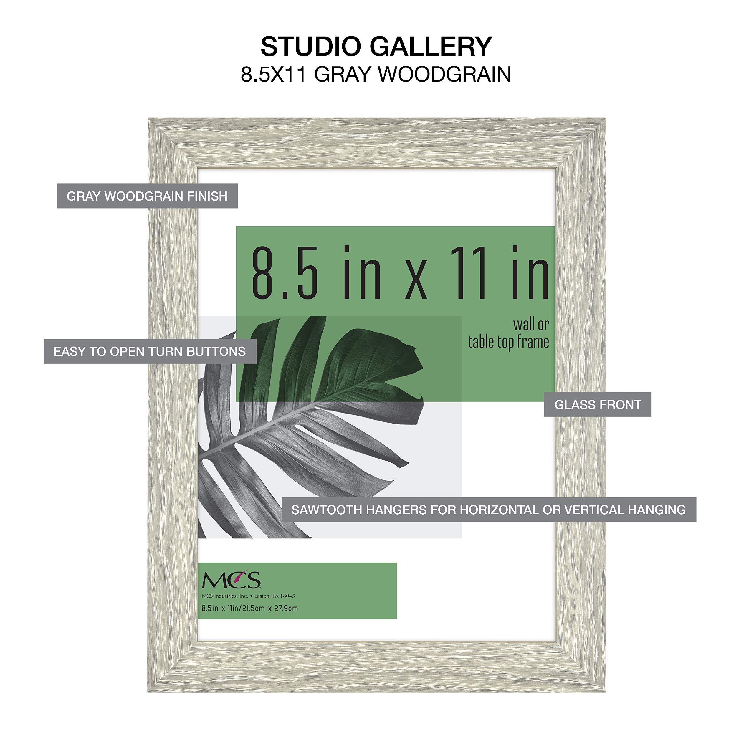 MCS Studio Gallery 8.5x11 Picture Frame Gray Woodgrain, Rectangle Photo Frame for Photos, Posters & Art Prints & Easel for Tapletop Display (2-Pack)
