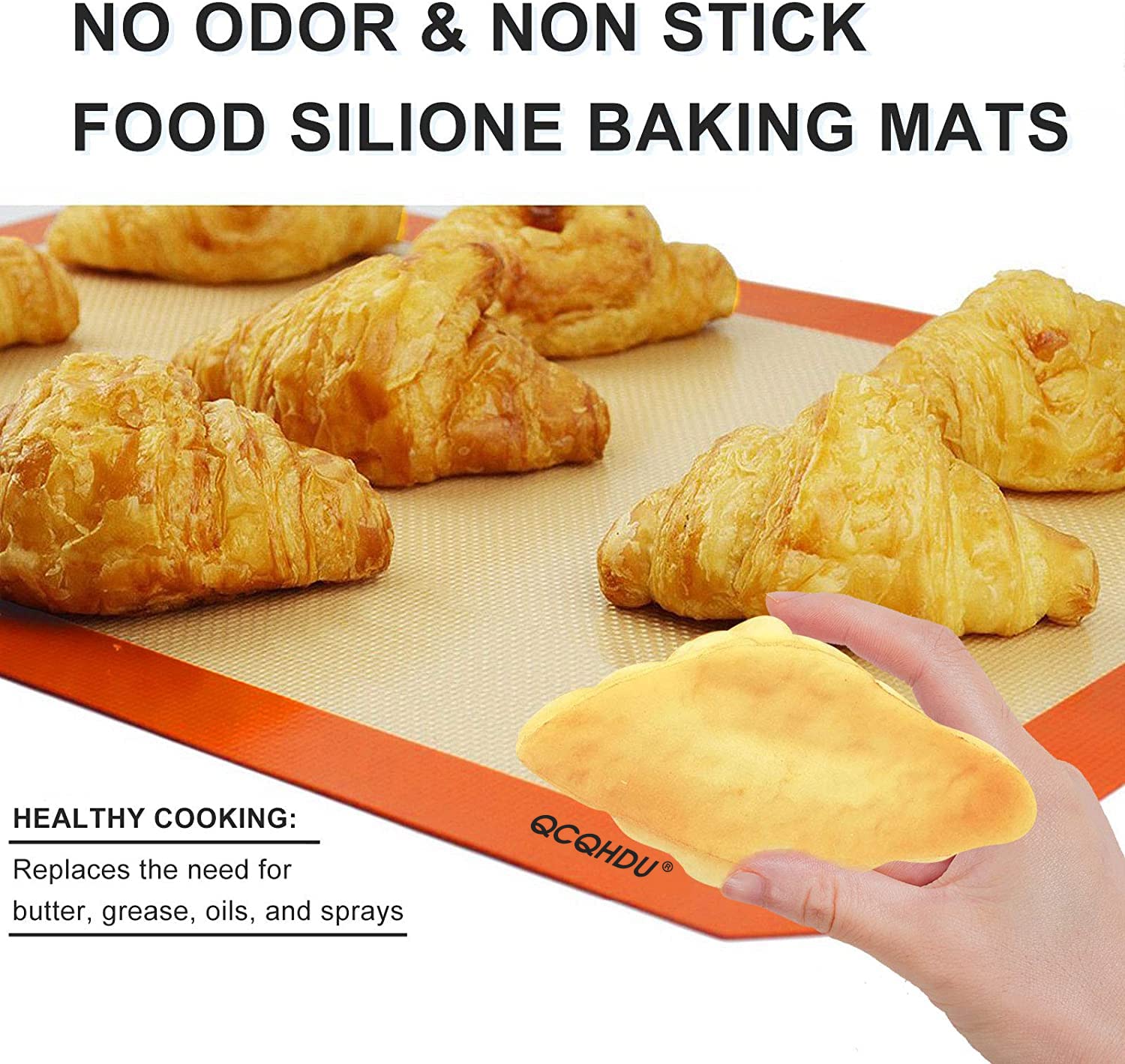 Silicone Baking Mat Set of 4-2 Half Sheet (11-5/8" x 16-1/2") 2 Quarter Sheet (8-1/2" x 11-1/2"),100% Non-Stick Reusable Food Safe Tray Pan Sheet Liners With Macaron, Pastry, Cookie (Orange)