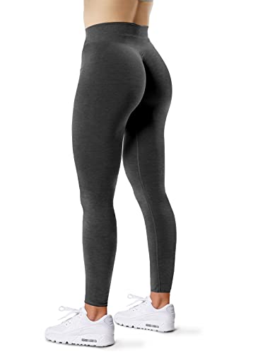 Olmlmt Workout Leggings for Women High Waisted Butt Lifting Gym Seamless Scrunch Yoga Pants(O706-Dark Grey-M)
