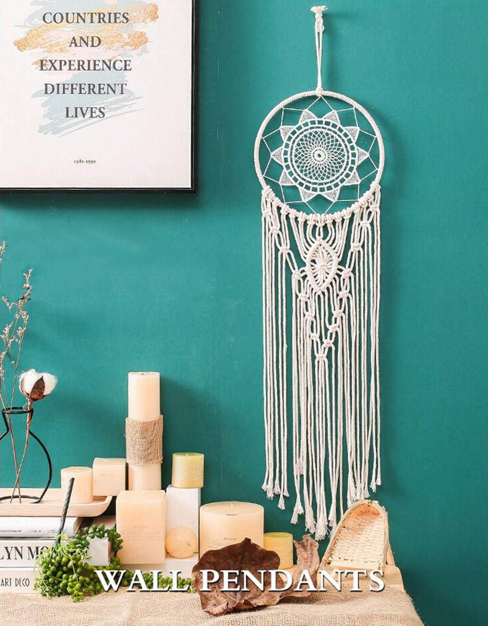 MIPON 3Pcs Macrame Dream Catcher, Handmade Woven Boho Tapestry, Chic Bohemian Home Decor Wall Hanging Sun & Moon & Star Decoration Craft Gift