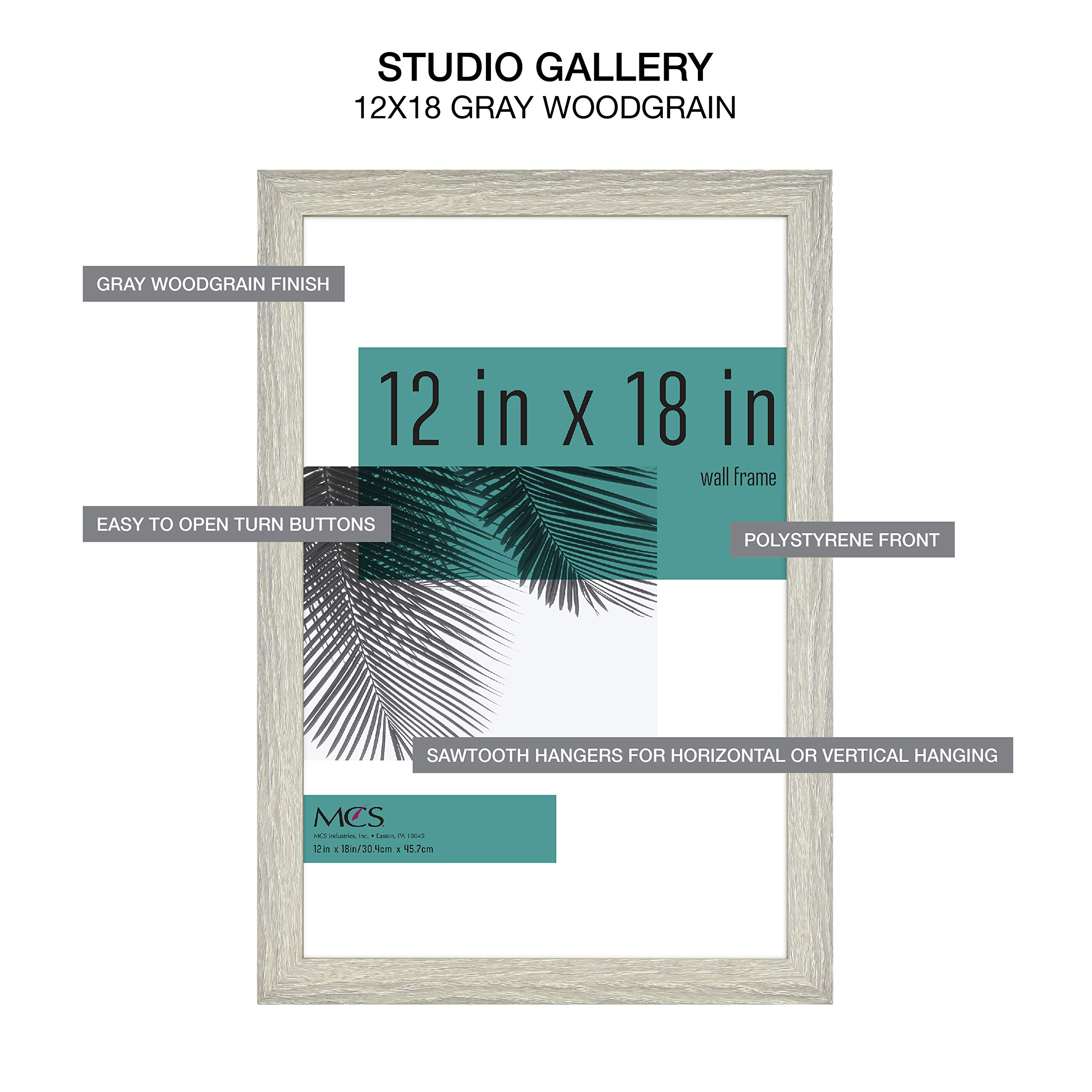 MCS Studio Gallery 12x18 Picture Frame Gray Woodgrain, Rectangle Photo Frame for Photos, Posters & Art Prints (2-Pack)