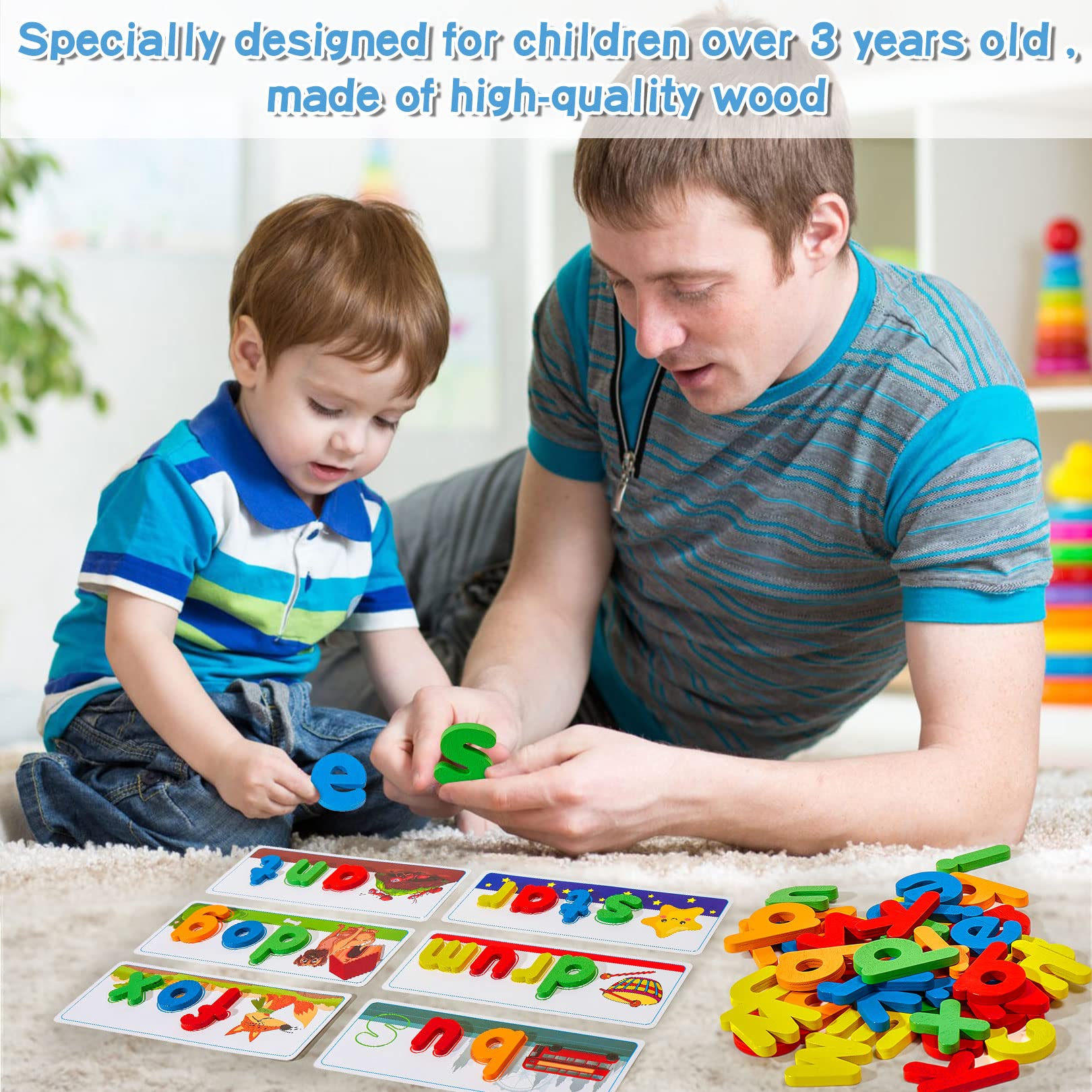 See & Spell Learning Educational Toys for 3-6 Year Old Boys & Girls - 80 Pcs CVC Word Builder Set with Alphabet & Color Recognition, Ideal for Preschool, Kindergarten Learning Activities & Gifts