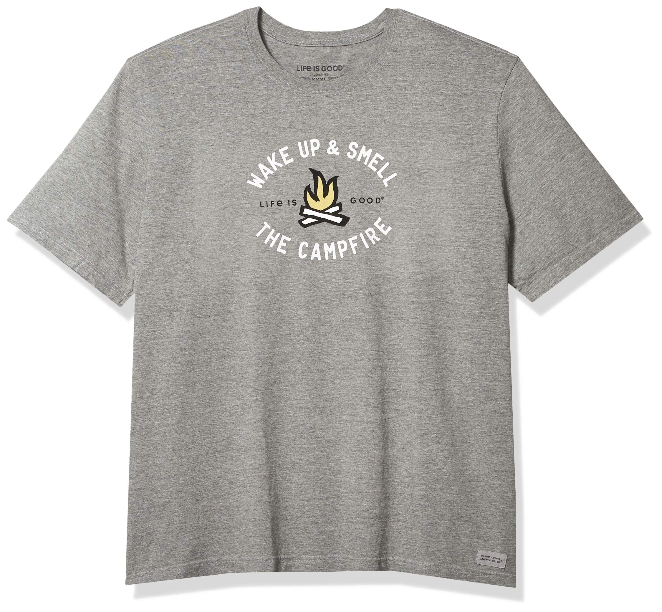 Life is Good Mens Crusher Outdoor Graphic T-Shirt, Campfire Heather Gray, Small