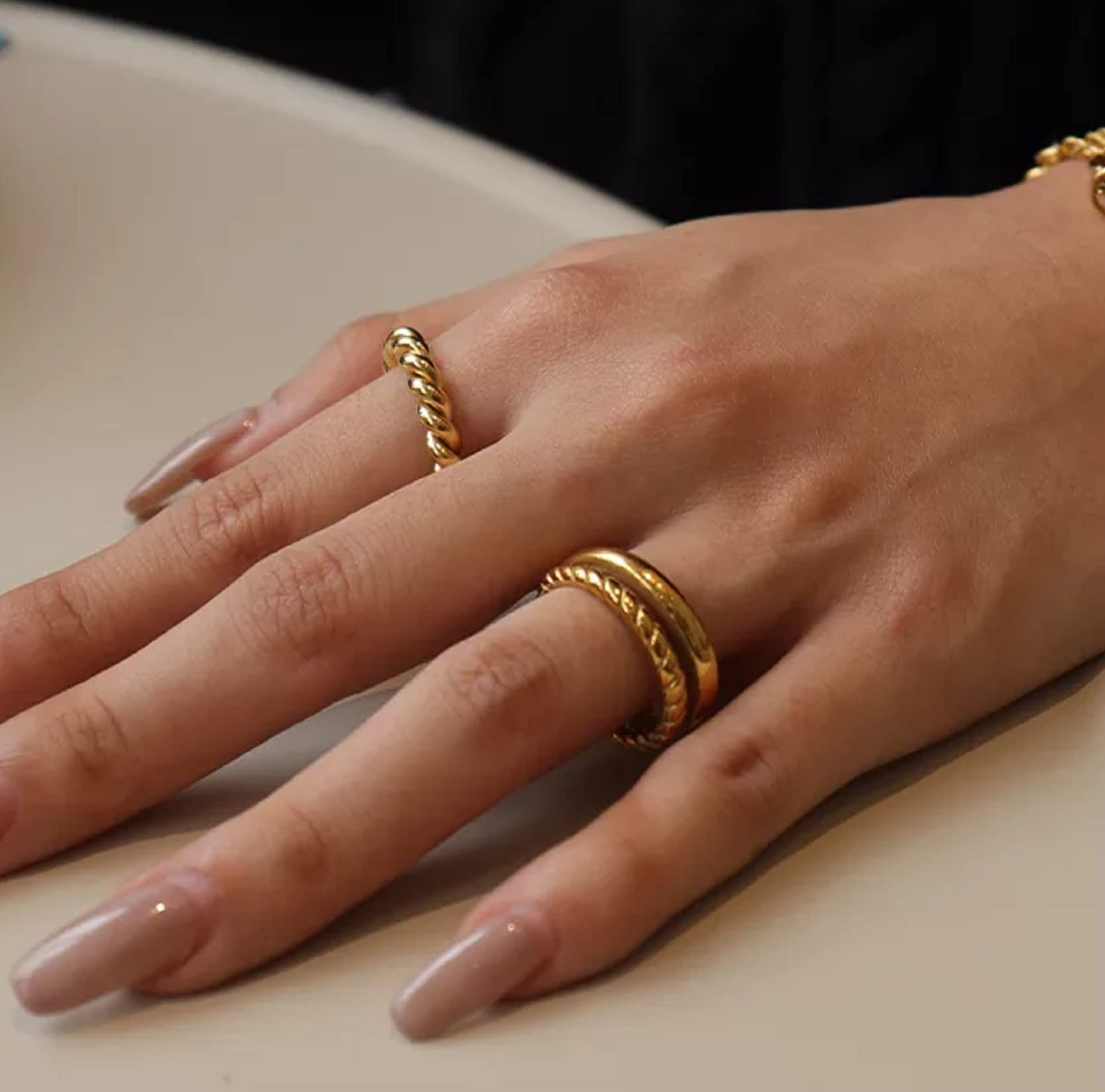 Pompee 2mm Twisted Gold filled Rings for women Thin and Stackable Braided Ring for Wedding Engagement Anniversary (2mm_Gold, 7 (17.3mm))