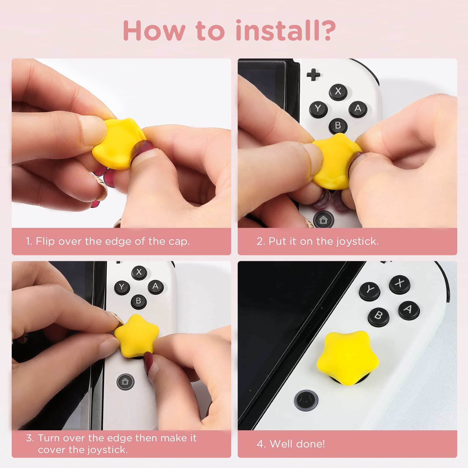 TiMOVO Cute Silicone Joycon Thumb Grip Caps, Joystick Cover Caps Soft Anti-Slip Thumbstick Cover 4pcs Compatible with Nintendo Switch OLED/Switch/Switch lite - Star Lollipop
